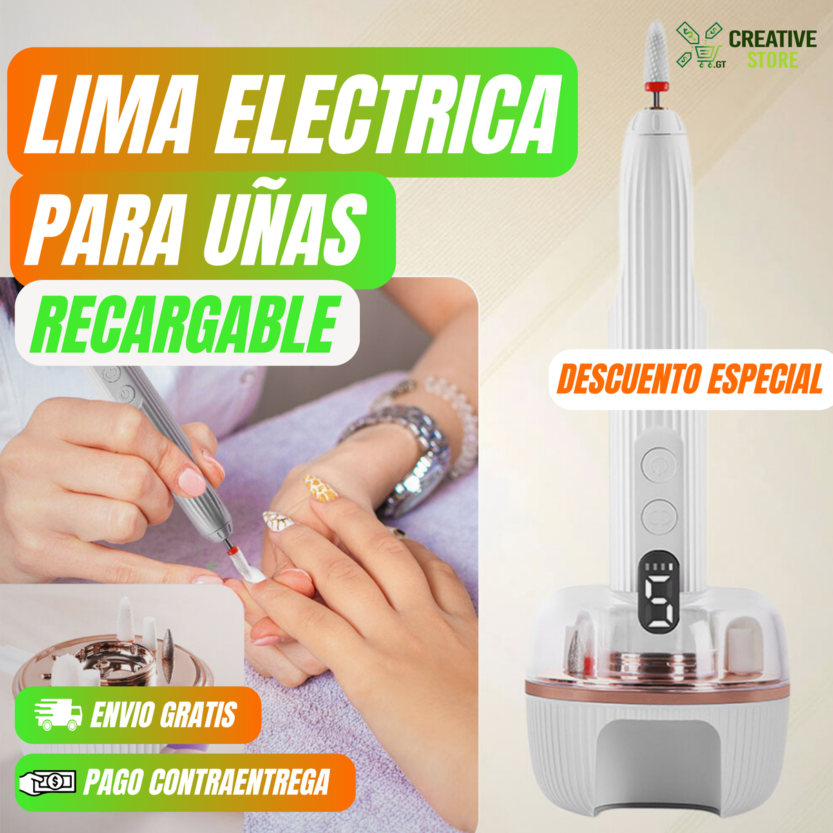 💛 Uñas de Salón sin Salir de Casa Lima Eléctrica Recargable + Regalo E – Creative Store GT